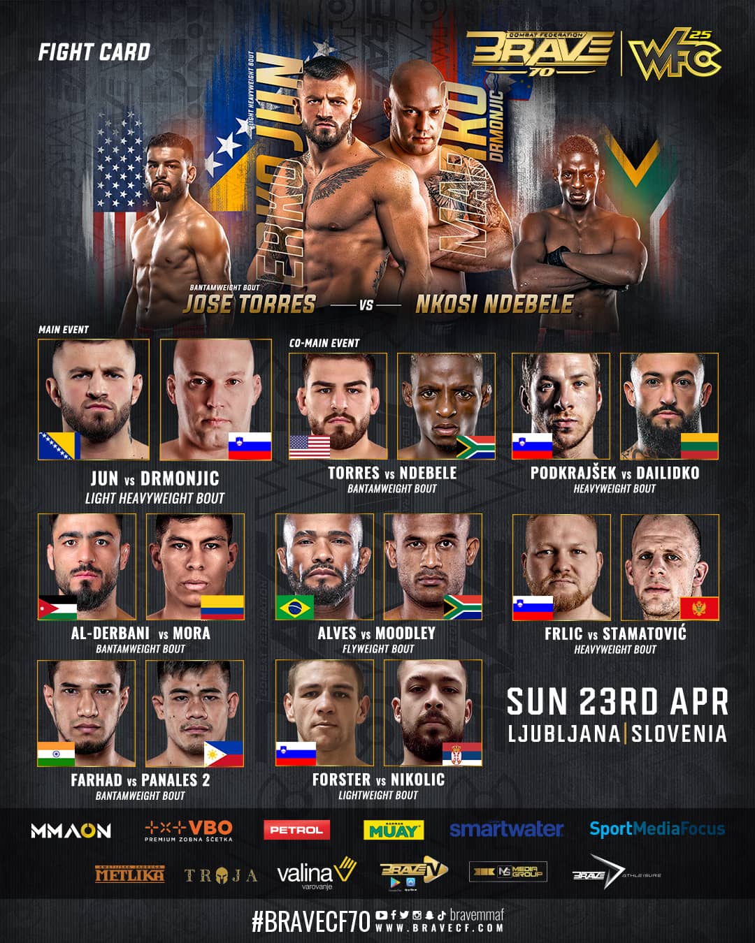 BRAVE CF 70 full fight card announced with 12 nations represented