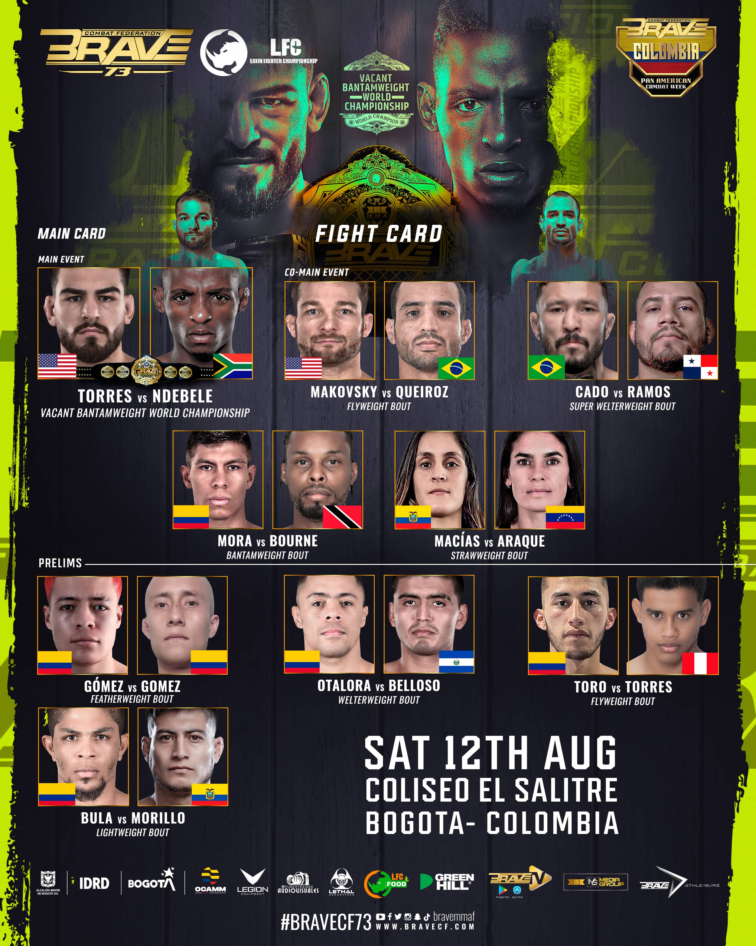 BRAVE CF 73 full fight card unveiled as Colombia gets ready for Pan ...