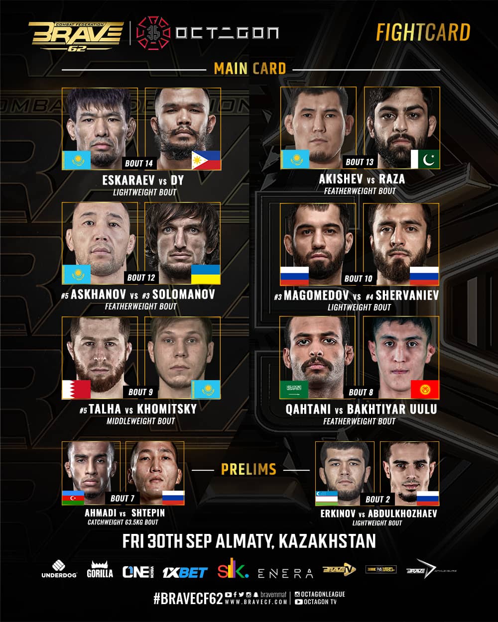 BRAVE Combat Federation releases fight card for Kazakhstan return