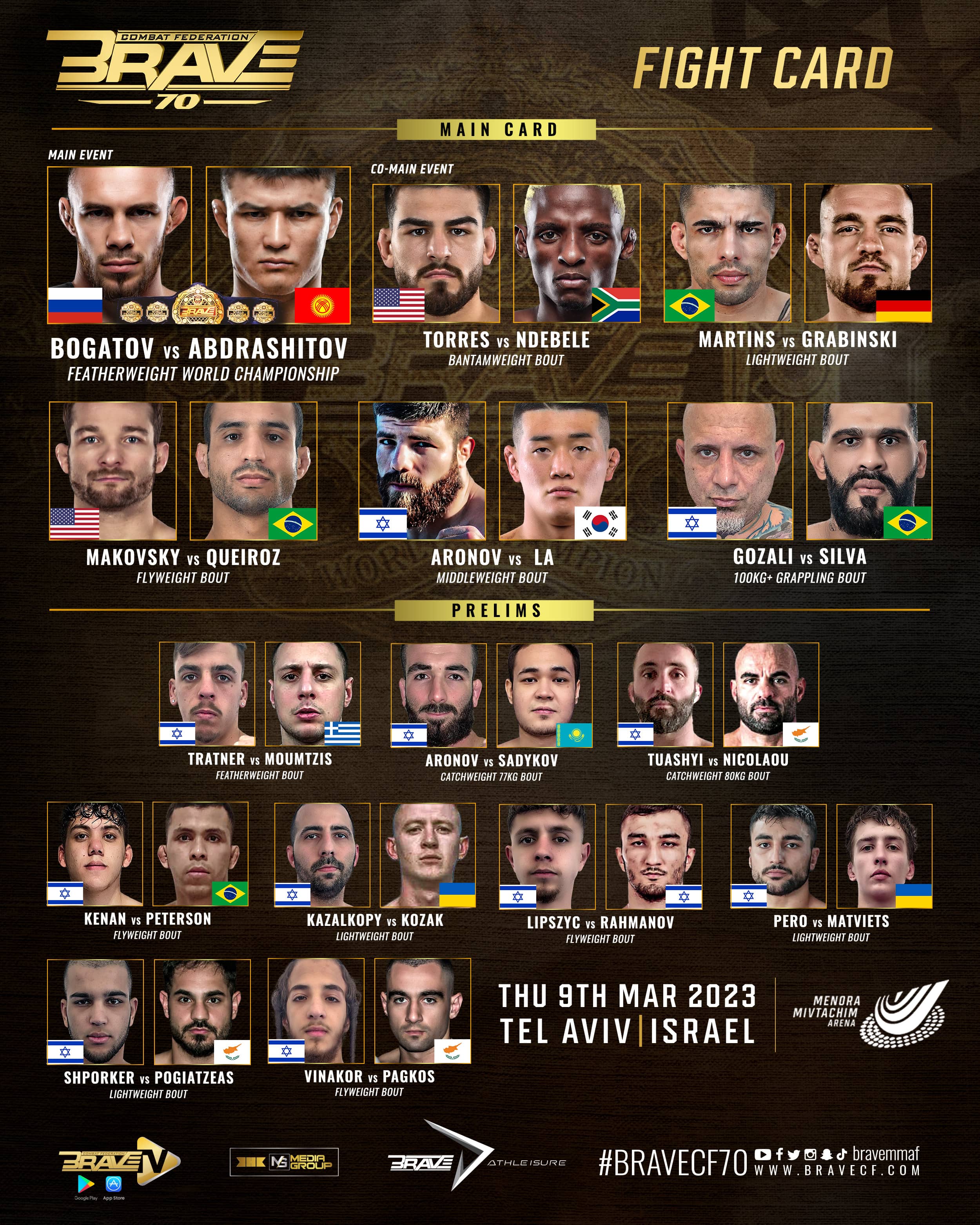 BRAVE CF 70: Israel debut to feature athletes from 12 nations, world ...