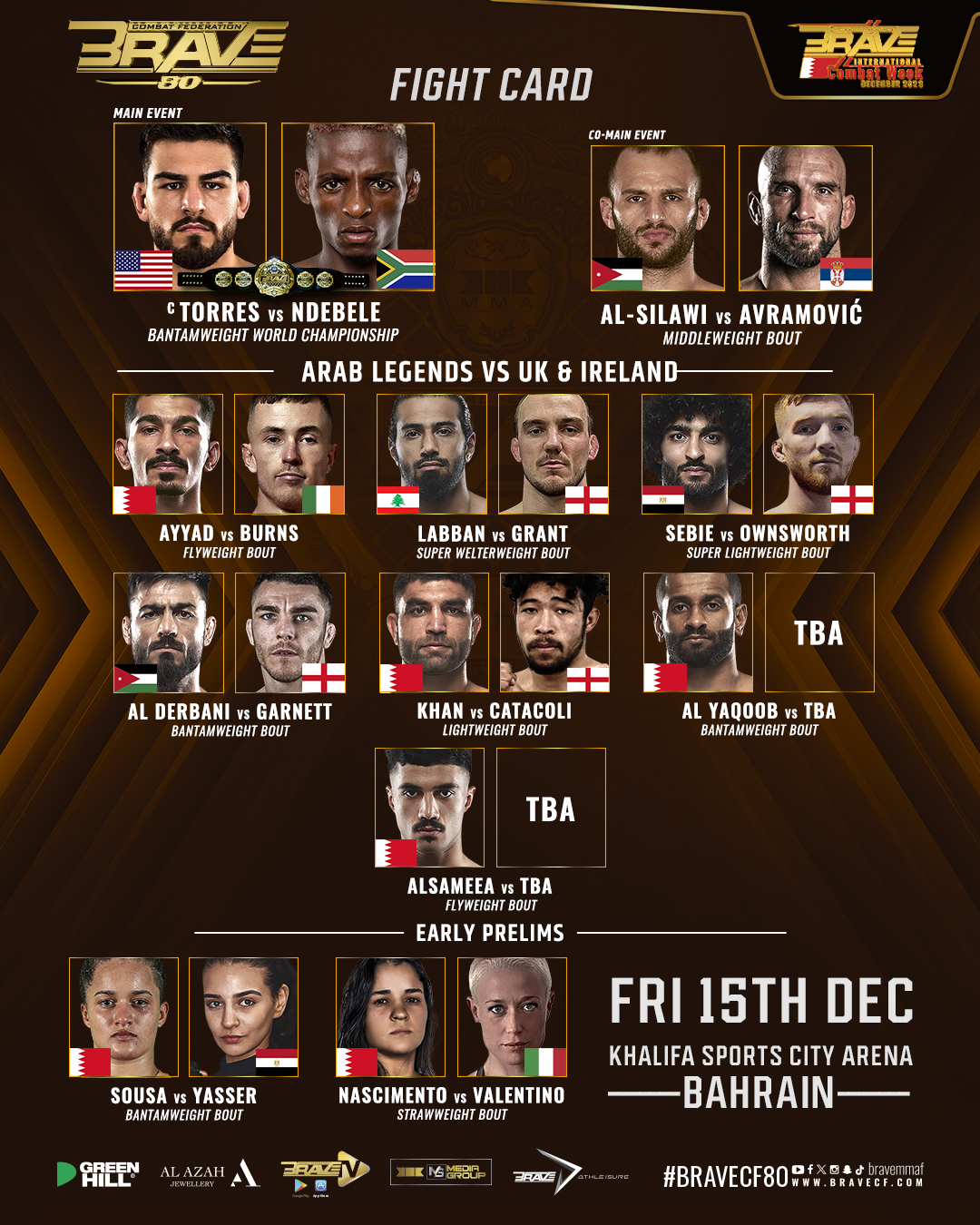 Bahrain's BRAVE CF 80 fight card revealed: title fight, Uk & Ireland vs ...