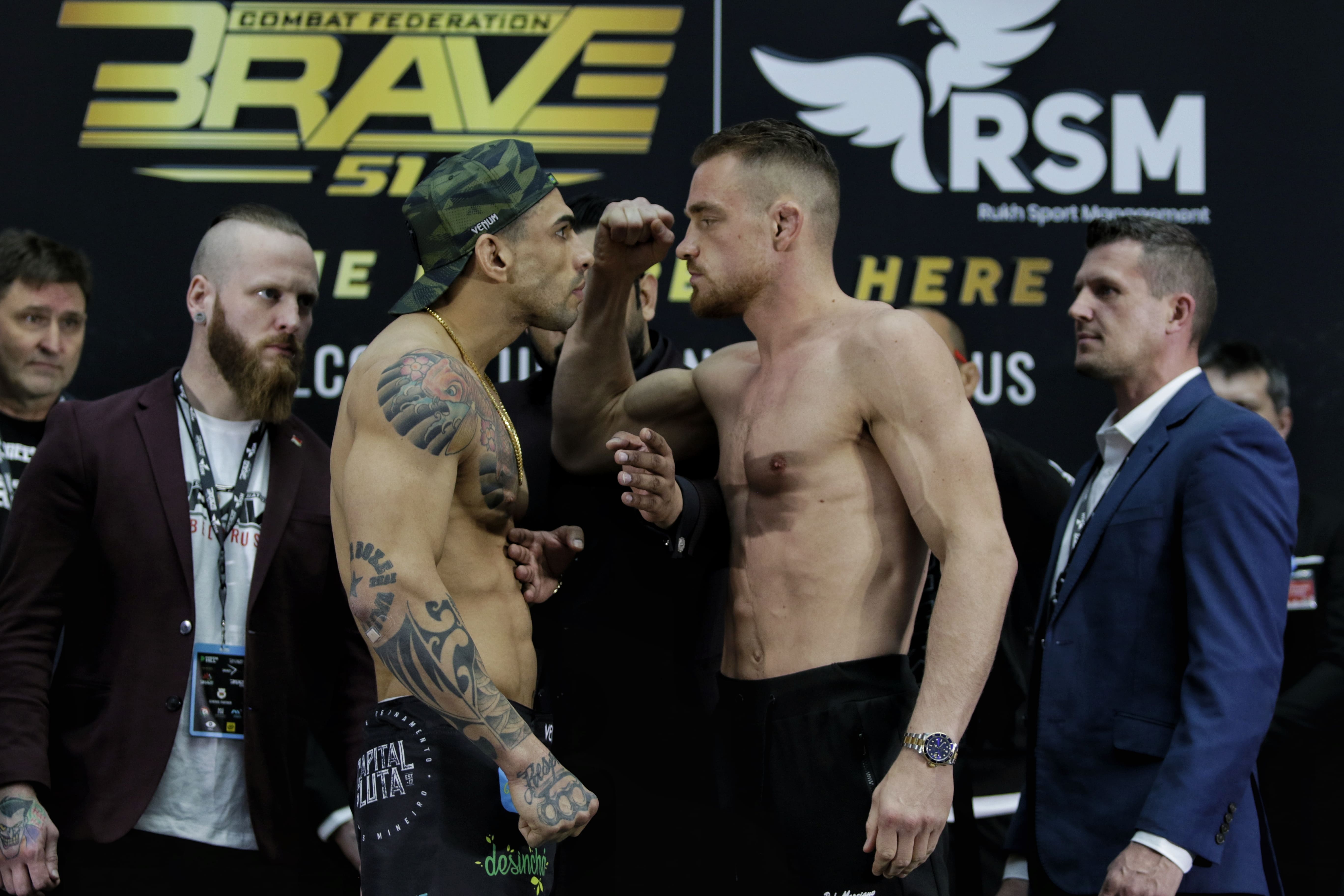 Lucas Martins and Marcel Grabinski have to be held back at BRAVE CF 51 weigh-ins | BRAVE Combat ...