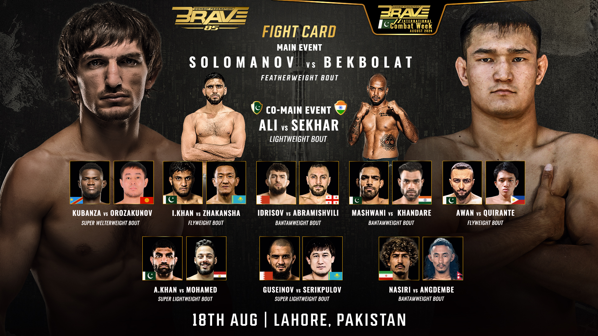 BRAVE CF 85 full fight card announced, with Pakistan vs India match-ups ...
